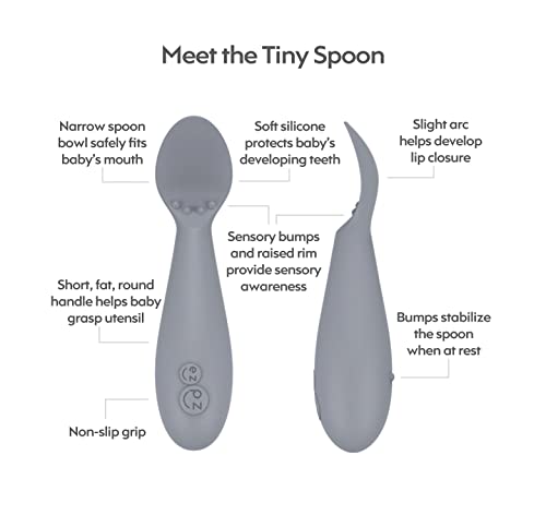 ezpz Tiny Spoon (2 Pack in Gray) - 100% Silicone Spoons for Baby Led Weaning + Purees - Designed by a Pediatric Feeding Specialist - 6 months+