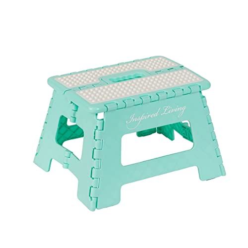 Inspired Living 9" Step Stool, Folding Step Stools for Adults, Plastic Foldable Step Stools Kids, Holds Up to 330 lbs, Collapsible Folding Stool for Kitchen, Bathroom, Bedroom - Arctic