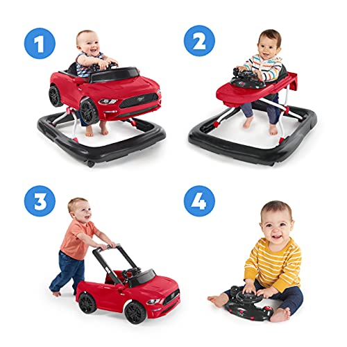 Bright Starts Ways to Play 4-in-1 Walker - Ford Mustang, Red, Ages 6 Months +, Red