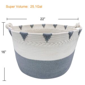 TerriTrophy XXXXLarge Cotton Rope Blanket Basket 22in x 22in x 16in Woven Laundry Hamper Laundry Baskets Storage Basket for Towel, Toys, Diaper, Laundry Basket