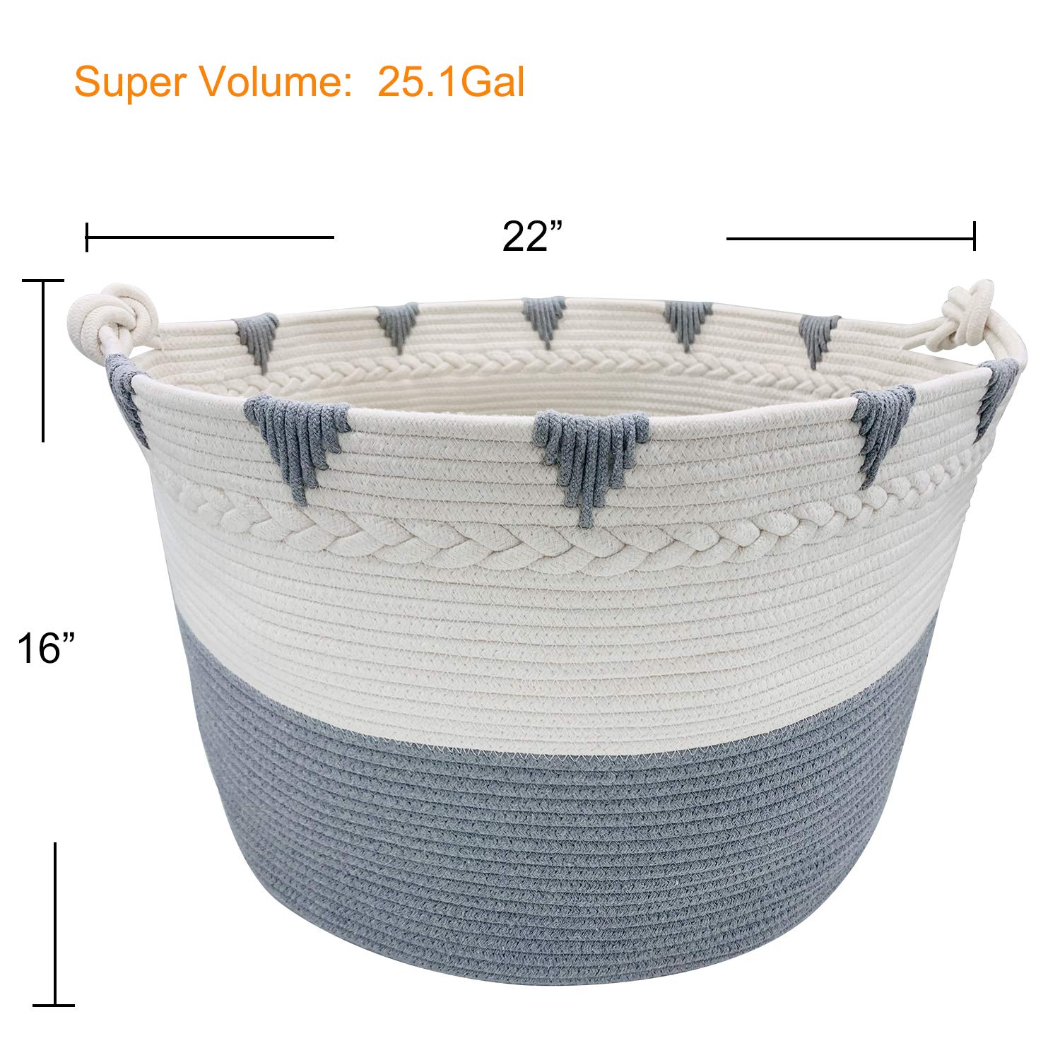 TerriTrophy XXXXLarge Cotton Rope Blanket Basket 22in x 22in x 16in Woven Laundry Hamper Laundry Baskets Storage Basket for Towel, Toys, Diaper, Laundry Basket