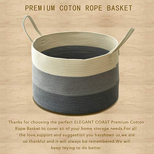 XXXLarge Cotton Rope Basket 21" x 12.9" Baby Laundry Basket for Blankets Toys Blanket Storage Basket Decorative Floor Basket Cushions Storage Bins Thread Laundry Hamper with Long Handle