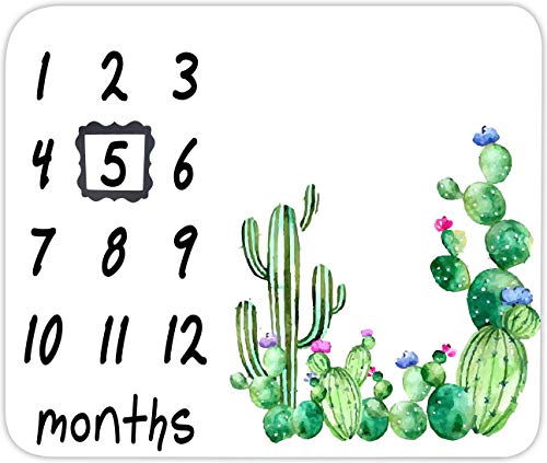 EARVO 47x40 inches Cactus Baby Photography Blanket, Newborn Monthly Milestone Blanket, Memory Blanket for New Moms Growing Infants 0-12 Months, Baby Boy Girl Shower Blanket EADS473