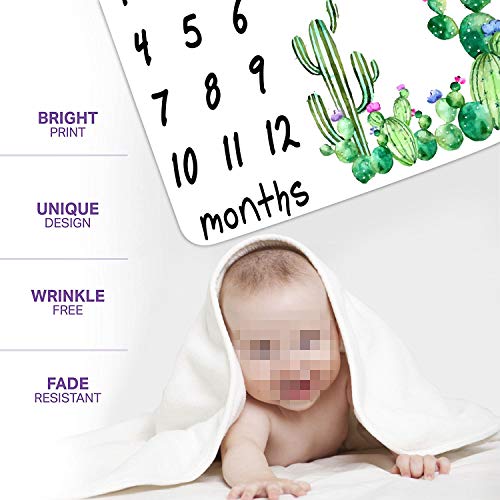 EARVO 47x40 inches Cactus Baby Photography Blanket, Newborn Monthly Milestone Blanket, Memory Blanket for New Moms Growing Infants 0-12 Months, Baby Boy Girl Shower Blanket EADS473