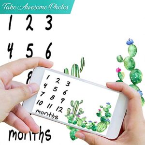 EARVO 47x40 inches Cactus Baby Photography Blanket, Newborn Monthly Milestone Blanket, Memory Blanket for New Moms Growing Infants 0-12 Months, Baby Boy Girl Shower Blanket EADS473