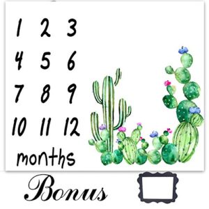 EARVO 47x40 inches Cactus Baby Photography Blanket, Newborn Monthly Milestone Blanket, Memory Blanket for New Moms Growing Infants 0-12 Months, Baby Boy Girl Shower Blanket EADS473