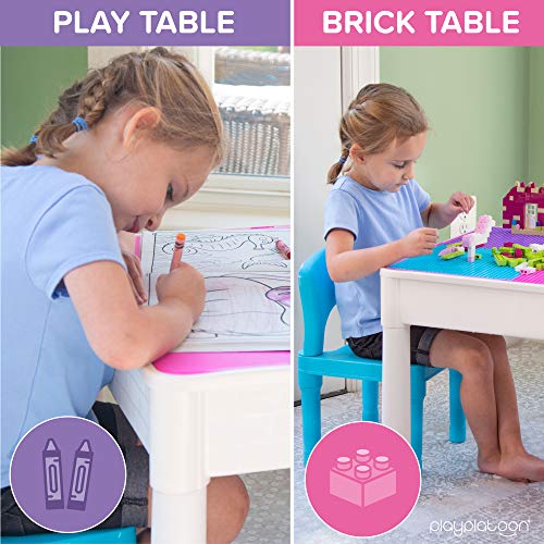 Play Platoon 5 in 1 Kids Sensory Activity Table and Chair Set- Toddler Table and Chairs with Water Table, Building Block Table, Craft & Sensory Table for Toddlers with 2 Chairs & 25 XL Blocks