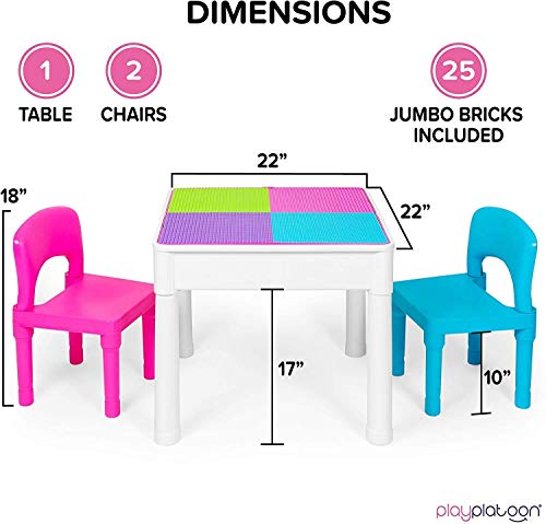 Play Platoon 5 in 1 Kids Sensory Activity Table and Chair Set- Toddler Table and Chairs with Water Table, Building Block Table, Craft & Sensory Table for Toddlers with 2 Chairs & 25 XL Blocks