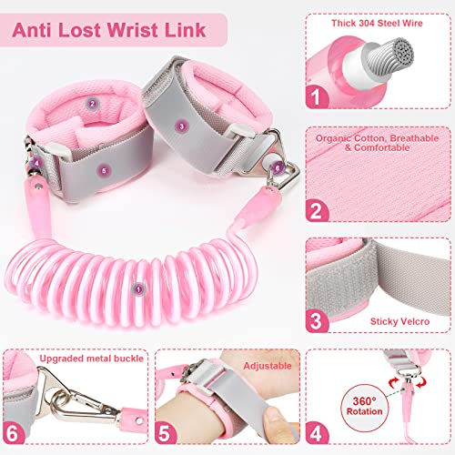 Accmor 3 in 1 Toddler Harness Leashes + Anti Lost Wrist Link, Kids Harness Children Leash for Girls, Child Anti Lost Leash Baby Cute Harness Belt Strap Hold Kids Close While Walking