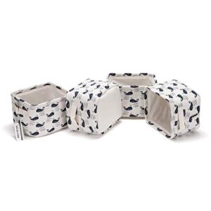 Sea Team Collapsible Square Mini Size Canvas Fabric Storage Bins Shelf Baskets Organizers for Nursery Kids Room, Set of 4 (Whale)