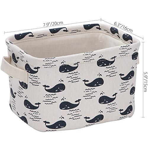 Sea Team Collapsible Square Mini Size Canvas Fabric Storage Bins Shelf Baskets Organizers for Nursery Kids Room, Set of 4 (Whale)