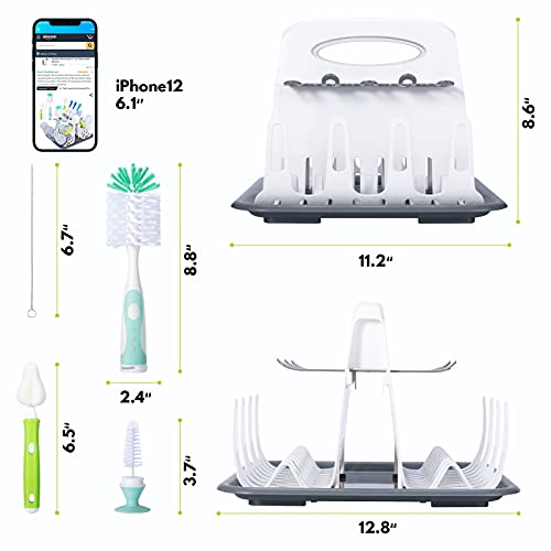 CAREBABYMORE High Capacity Drying Rack with 5pcs Brushes, Deluxe Countertop Drying Rack, Universal Drying Station, Baby Bottle Drying Rack with Bottle Brushes, Cup and Bottle Drying Rack, White