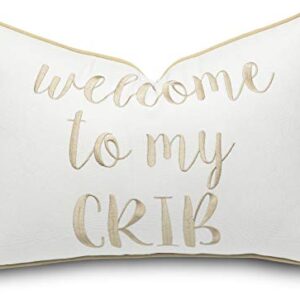 Rudransha Welcome to My Crib Embroidered Lumbar Accent Throw Pillow Cover - Nursery Decor - 12x18, Ivory-Beige