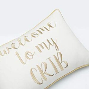 Rudransha Welcome to My Crib Embroidered Lumbar Accent Throw Pillow Cover - Nursery Decor - 12x18, Ivory-Beige