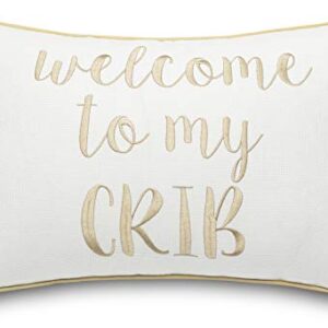 Rudransha Welcome to My Crib Embroidered Lumbar Accent Throw Pillow Cover - Nursery Decor - 12x18, Ivory-Beige