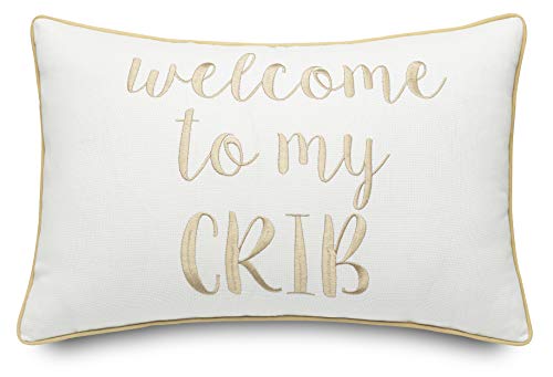 Rudransha Welcome to My Crib Embroidered Lumbar Accent Throw Pillow Cover - Nursery Decor - 12x18, Ivory-Beige