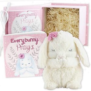 tickle & main everybunny prays, baby and toddler gift set with praying musical bunny and prayer book in keepsake box, girls, pink