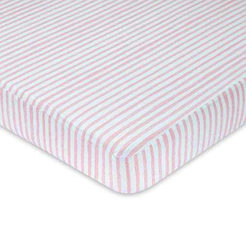 Ely's & Co. Patent Pending Waterproof Crib Sheet | Toddler Sheet no Need for Crib Mattress Pad Cover or Protector I Mauve Pink Splash and Stripes