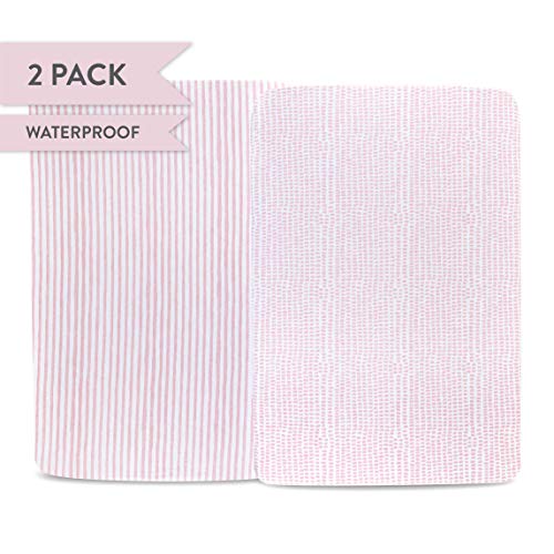 Ely's & Co. Patent Pending Waterproof Crib Sheet | Toddler Sheet no Need for Crib Mattress Pad Cover or Protector I Mauve Pink Splash and Stripes