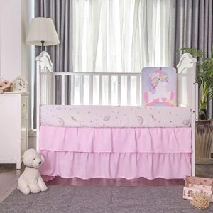 La Premura Unicorn Baby Nursery Crib Bedding Set for Girls – Baby Unicorn & Rainbows 3 Piece Standard Size Crib Bedding Sets in Pink, Yellow & Green