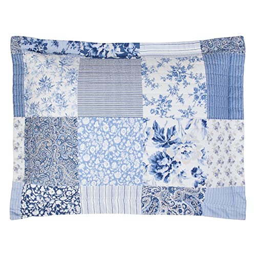 Laura Ashley - Twin Quilt Set, Reversible Cotton Bedding with Matching Sham, Farmhouse Inspired Home Decor (Paisley Printed Patchwork Blue, Twin)