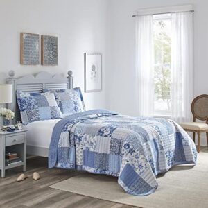 Laura Ashley - Twin Quilt Set, Reversible Cotton Bedding with Matching Sham, Farmhouse Inspired Home Decor (Paisley Printed Patchwork Blue, Twin)