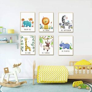 Baby Nursery Decor - Nursery Wall Decor for Baby Room - Jungle Safari Animal Unframed Wall Art -Set of 6 Posters 8x10 - Lion, Giraffe, Elephant, Monkey, Zebra, Hippo with Inspirational Quotes for Boy Girl Toddler Kids