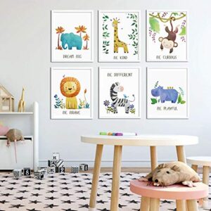 Baby Nursery Decor - Nursery Wall Decor for Baby Room - Jungle Safari Animal Unframed Wall Art -Set of 6 Posters 8x10 - Lion, Giraffe, Elephant, Monkey, Zebra, Hippo with Inspirational Quotes for Boy Girl Toddler Kids