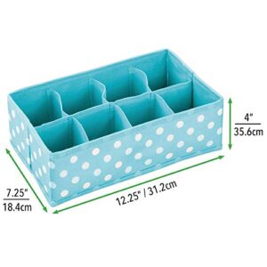 mDesign Fabric Divided 8-Section Drawer Organizer Bin, Kid/Baby Nursery Dresser, Closet, Shelf, Playroom Organization, Hold Clothes, Toys, Diapers, Bibs, Blankets, Turquoise Blue/White Polka Dot