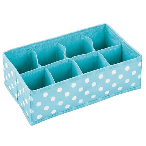 mDesign Fabric Divided 8-Section Drawer Organizer Bin, Kid/Baby Nursery Dresser, Closet, Shelf, Playroom Organization, Hold Clothes, Toys, Diapers, Bibs, Blankets, Turquoise Blue/White Polka Dot