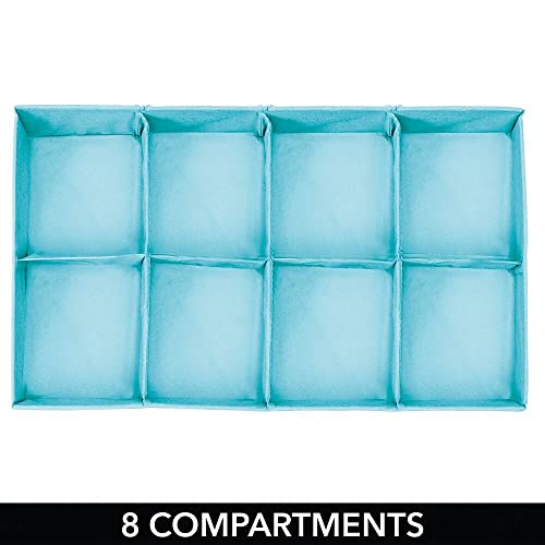 mDesign Fabric Divided 8-Section Drawer Organizer Bin, Kid/Baby Nursery Dresser, Closet, Shelf, Playroom Organization, Hold Clothes, Toys, Diapers, Bibs, Blankets, Turquoise Blue/White Polka Dot