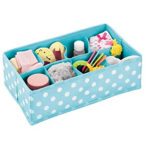 mDesign Fabric Divided 8-Section Drawer Organizer Bin, Kid/Baby Nursery Dresser, Closet, Shelf, Playroom Organization, Hold Clothes, Toys, Diapers, Bibs, Blankets, Turquoise Blue/White Polka Dot