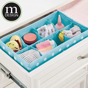 mDesign Fabric Divided 8-Section Drawer Organizer Bin, Kid/Baby Nursery Dresser, Closet, Shelf, Playroom Organization, Hold Clothes, Toys, Diapers, Bibs, Blankets, Turquoise Blue/White Polka Dot