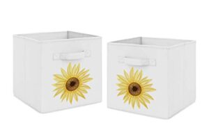 sweet jojo designs yellow, green and white sunflower boho floral foldable fabric storage cube bins boxes organizer toys kids baby childrens - set of 2 - farmhouse watercolor flower