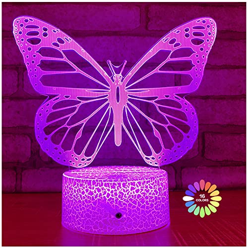 Butterfly Night Light, Birthday Gift for Girls 3D Illusion Lamp Kids Bedside Lamp with 16 Colors Changing Remote Control Butterfly Toys Girls Gifts (Butterfly)