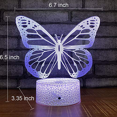 Butterfly Night Light, Birthday Gift for Girls 3D Illusion Lamp Kids Bedside Lamp with 16 Colors Changing Remote Control Butterfly Toys Girls Gifts (Butterfly)