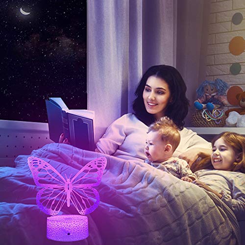 Butterfly Night Light, Birthday Gift for Girls 3D Illusion Lamp Kids Bedside Lamp with 16 Colors Changing Remote Control Butterfly Toys Girls Gifts (Butterfly)