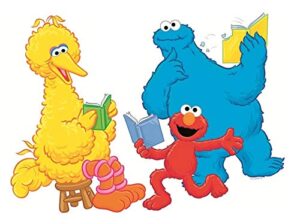 9 inch big bird elmo cookie monster decal book reading read books sesame street removable wall sticker peel self stick adhesive art home kids room decor vinyl decoration nursery boys girls 9 by 6 inch