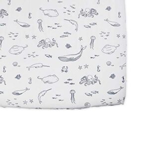 pehr crib sheet, life aquatic boy marine blue, multicolor