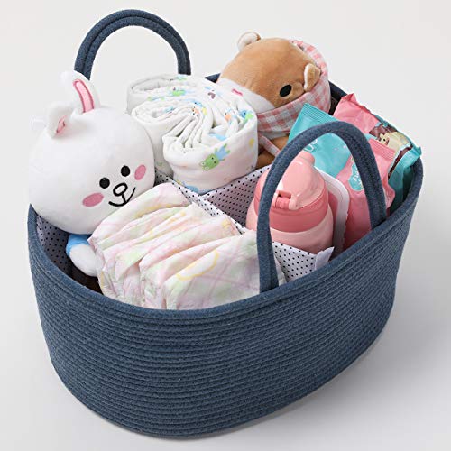 Cotton Rope Caddy with Removable Divider, Nursery Storage Organizer Blue Large