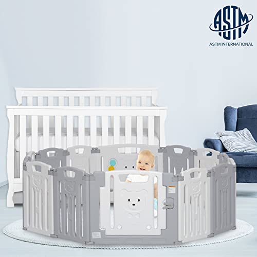 Dream On Me 14 Panel Oasis Play Center, Play Pen, Playard in Grey and White