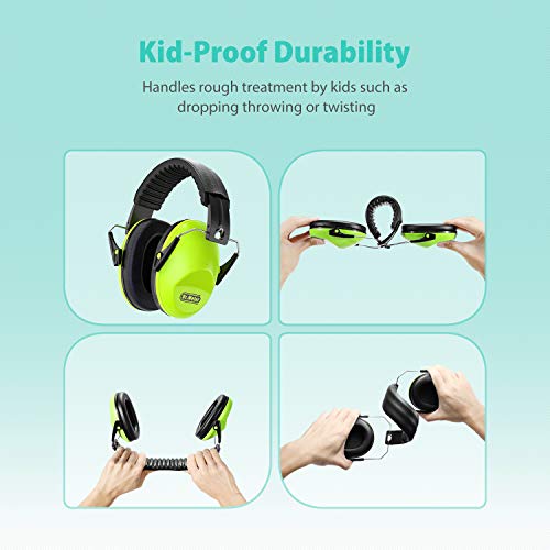 Dr.meter Noise Cancelling Ear Muffs 27 NRR Noise Cancelling Headphones for Kids with Adjustable Headband - Kids Ear Protection for Sleeping Mowing and Studying - 2 Packs, Green & Pink