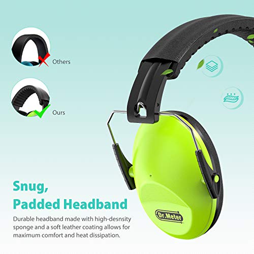 Dr.meter Noise Cancelling Ear Muffs 27 NRR Noise Cancelling Headphones for Kids with Adjustable Headband - Kids Ear Protection for Sleeping Mowing and Studying - 2 Packs, Green & Pink