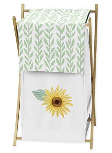 Sweet Jojo Designs Yellow, Green and White Sunflower Boho Floral Baby Kid Clothes Laundry Hamper - Farmhouse Watercolor Flower