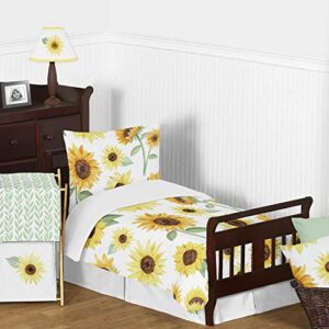 Sweet Jojo Designs Yellow, Green and White Sunflower Boho Floral Baby Kid Clothes Laundry Hamper - Farmhouse Watercolor Flower