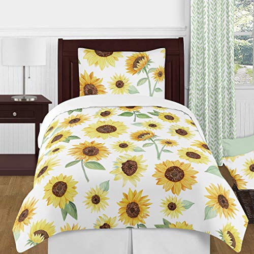 Sweet Jojo Designs Yellow, Green and White Sunflower Boho Floral Baby Kid Clothes Laundry Hamper - Farmhouse Watercolor Flower