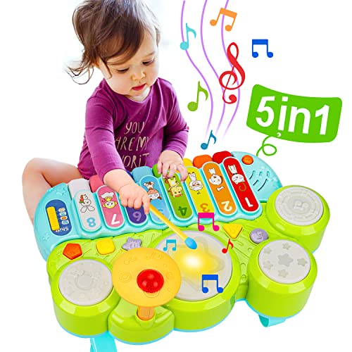 Baby Musical Toys 3 in 1 Piano Keyboard Xylophone Drum Set for 1 Year Old Girls Boys Toys Age 2 Music Instrument Learning Toys for Toddlers 1-3 Infant Baby Toys 6 9 12 18 24 Month