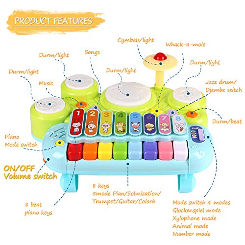 Baby Musical Toys 3 in 1 Piano Keyboard Xylophone Drum Set for 1 Year Old Girls Boys Toys Age 2 Music Instrument Learning Toys for Toddlers 1-3 Infant Baby Toys 6 9 12 18 24 Month