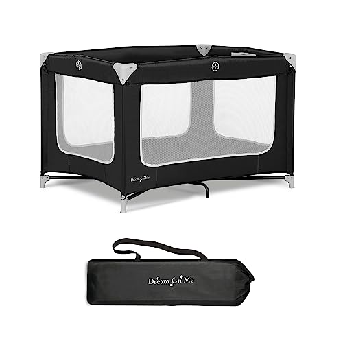 Dream On Me Zodiak Portable Playard in Black, Lightweight, Packable and Easy Setup Baby Playard, Breathable Mesh Sides and Soft Fabric - Comes with a Removable Padded Mat