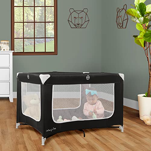 Dream On Me Zodiak Portable Playard in Black, Lightweight, Packable and Easy Setup Baby Playard, Breathable Mesh Sides and Soft Fabric - Comes with a Removable Padded Mat